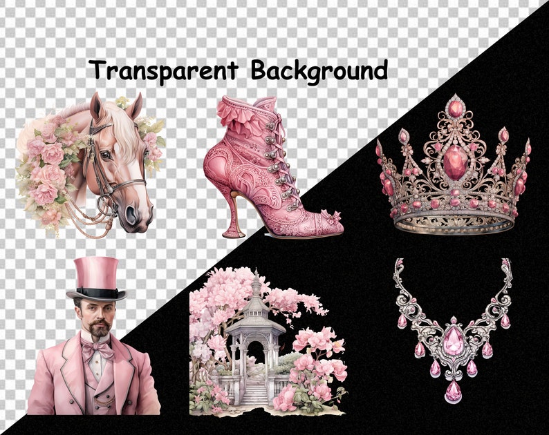 Pink Victorian Watercolor Clipart Bundle – 67 PNG Transparent ...