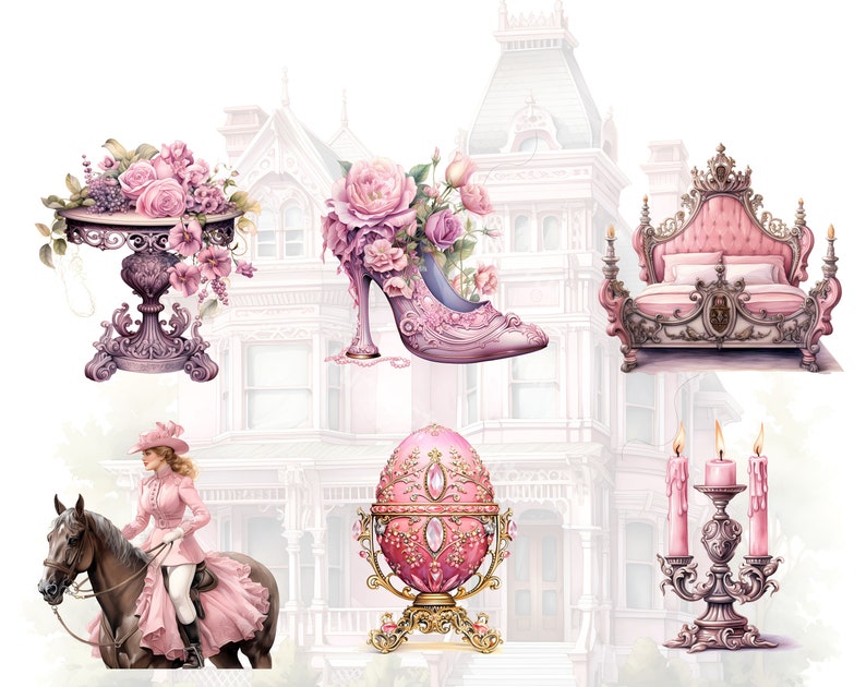 Pink Victorian Watercolor Clipart Bundle – 67 PNG Transparent ...