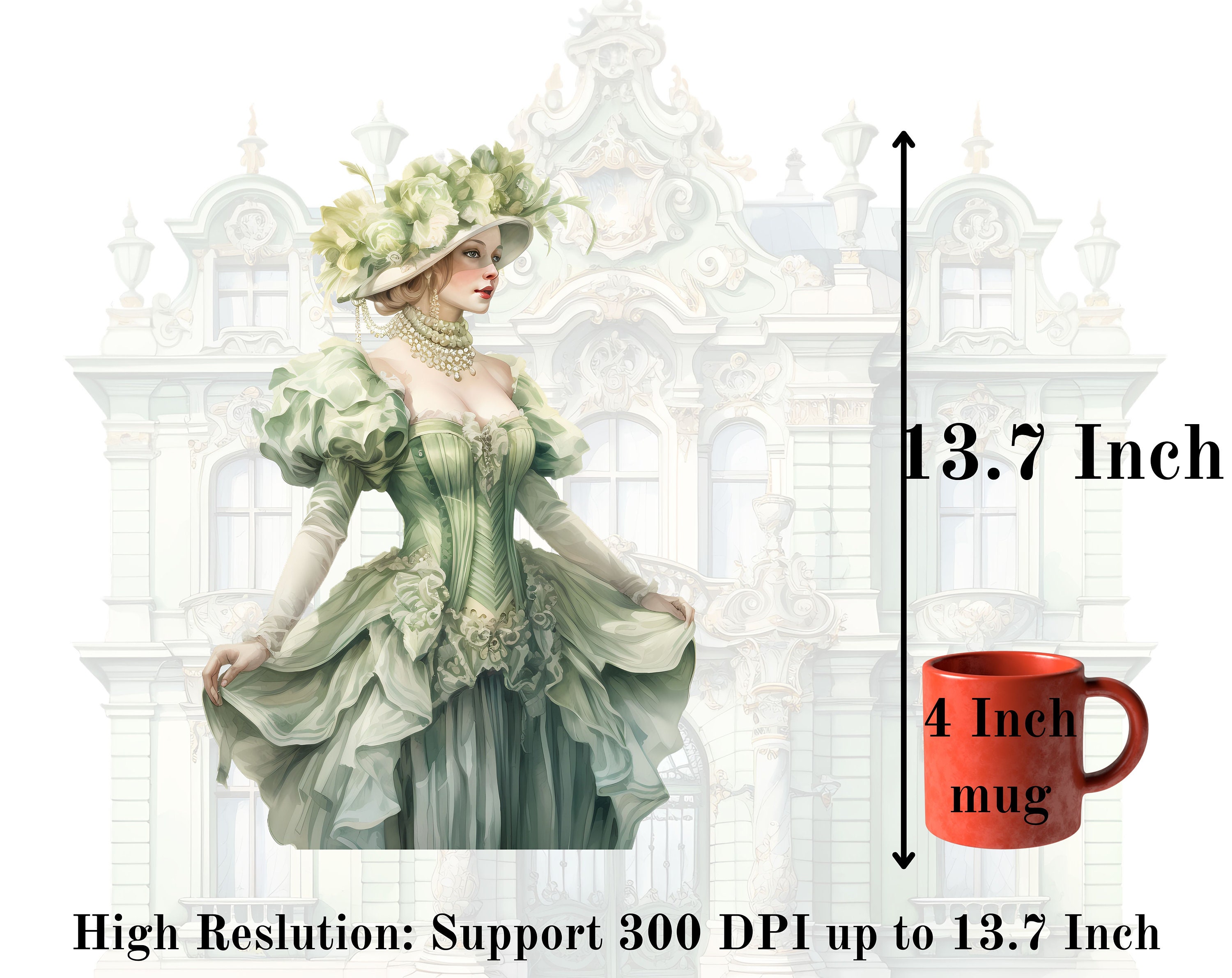 100 PNG Light Green Baroque Rococo Watercolor Clipart: Baroque Vintage ...
