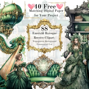 88 PNG Emerald Baroque Rococo Watercolor Clipart: Baroque Green Clipart ...