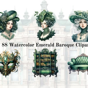 88 PNG Emerald Baroque Rococo Watercolor Clipart: Baroque Green Clipart ...