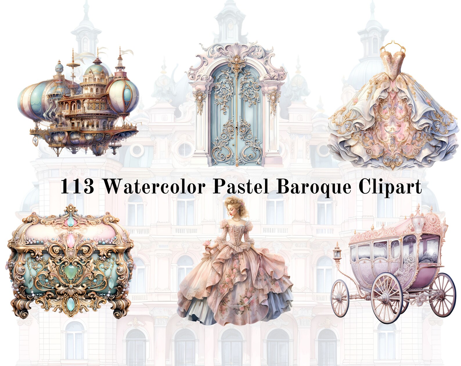 113 PNG Pastel Baroque Rococo Watercolor Clipart: Baroque Rainbow ...