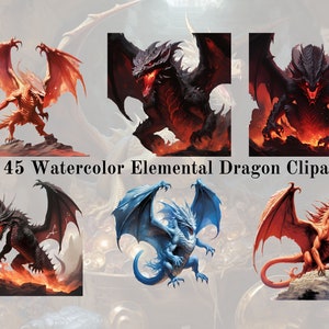 45 PNG Elemental Dragon Watercolor Clipart: Rainbow Color DND Dragon ...