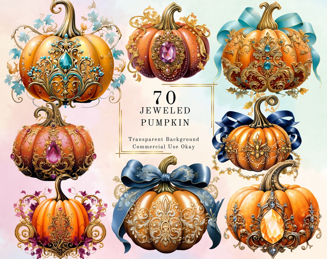 70 Jeweled Pumpkin Watercolor Clipart Bundle-watercolor Crystal ...