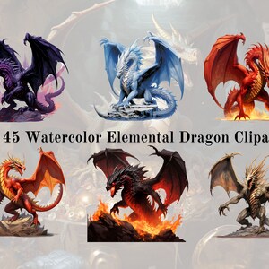 45 PNG Elemental Dragon Watercolor Clipart: Rainbow Color DND Dragon ...