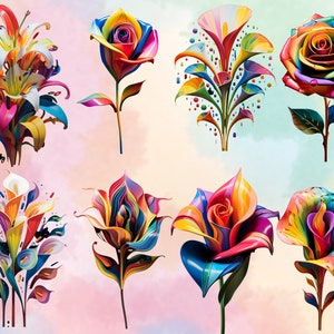 53 Rainbow Color Flower Watercolor Clipart Bundle-watercolor Floral ...