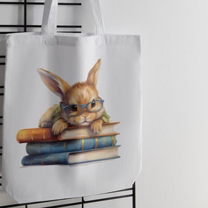 26 PNG Baby Bunny Rabbit Watercolor Booklover Clipart Bundle, Reading ...