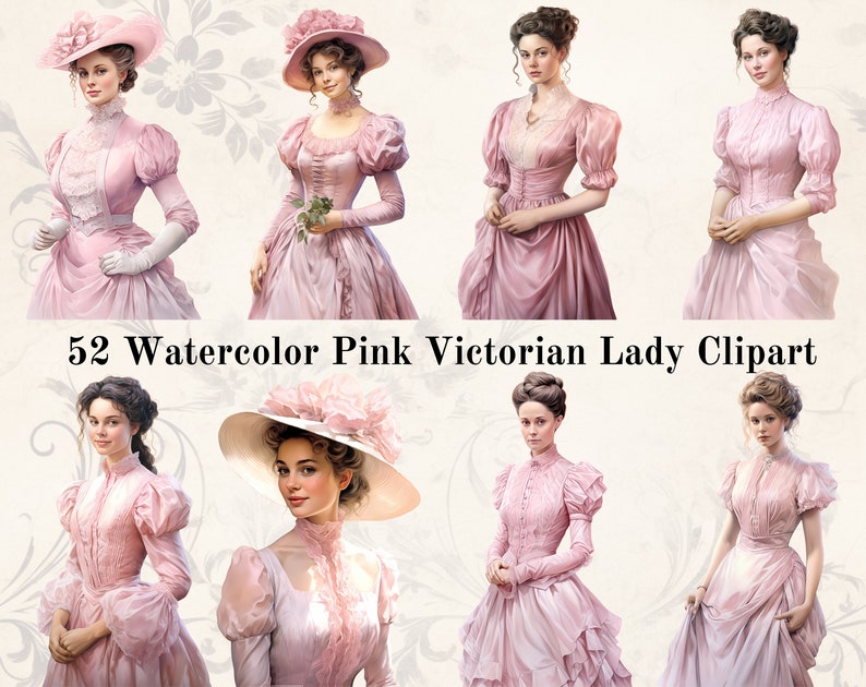 52 PNG Pink Victorian Lady Watercolor Clipart: Rosy Victorian Vintage ...
