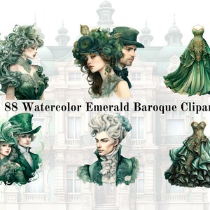 88 PNG Emerald Baroque Rococo Watercolor Clipart: Baroque Green Clipart ...