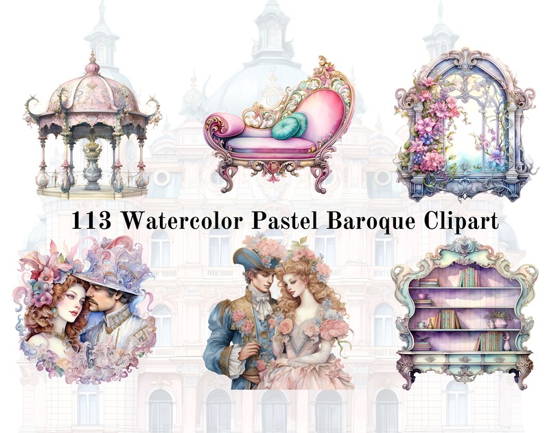 113 PNG Pastel Baroque Rococo Watercolor Clipart: Baroque Rainbow ...