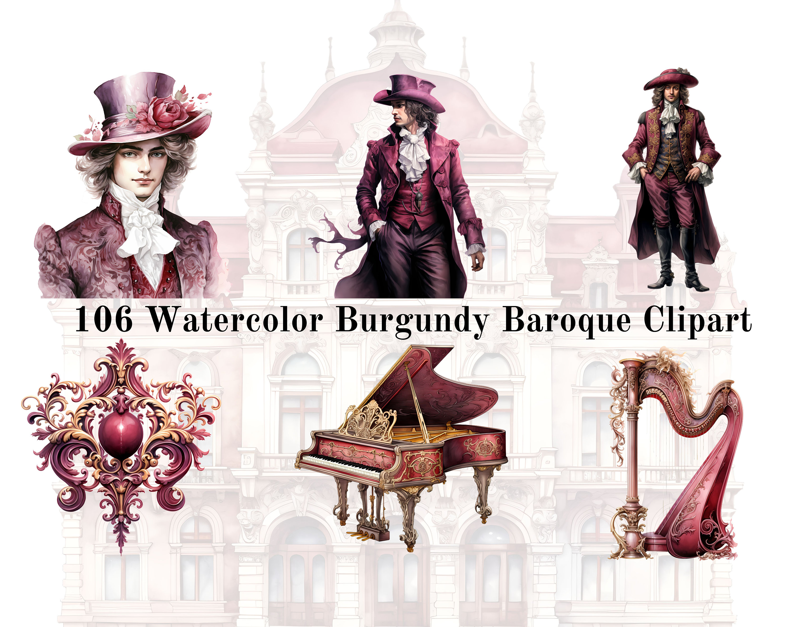 106 PNG Burgundy Baroque Rococo Watercolor Clipart: Baroque Red Clipart ...