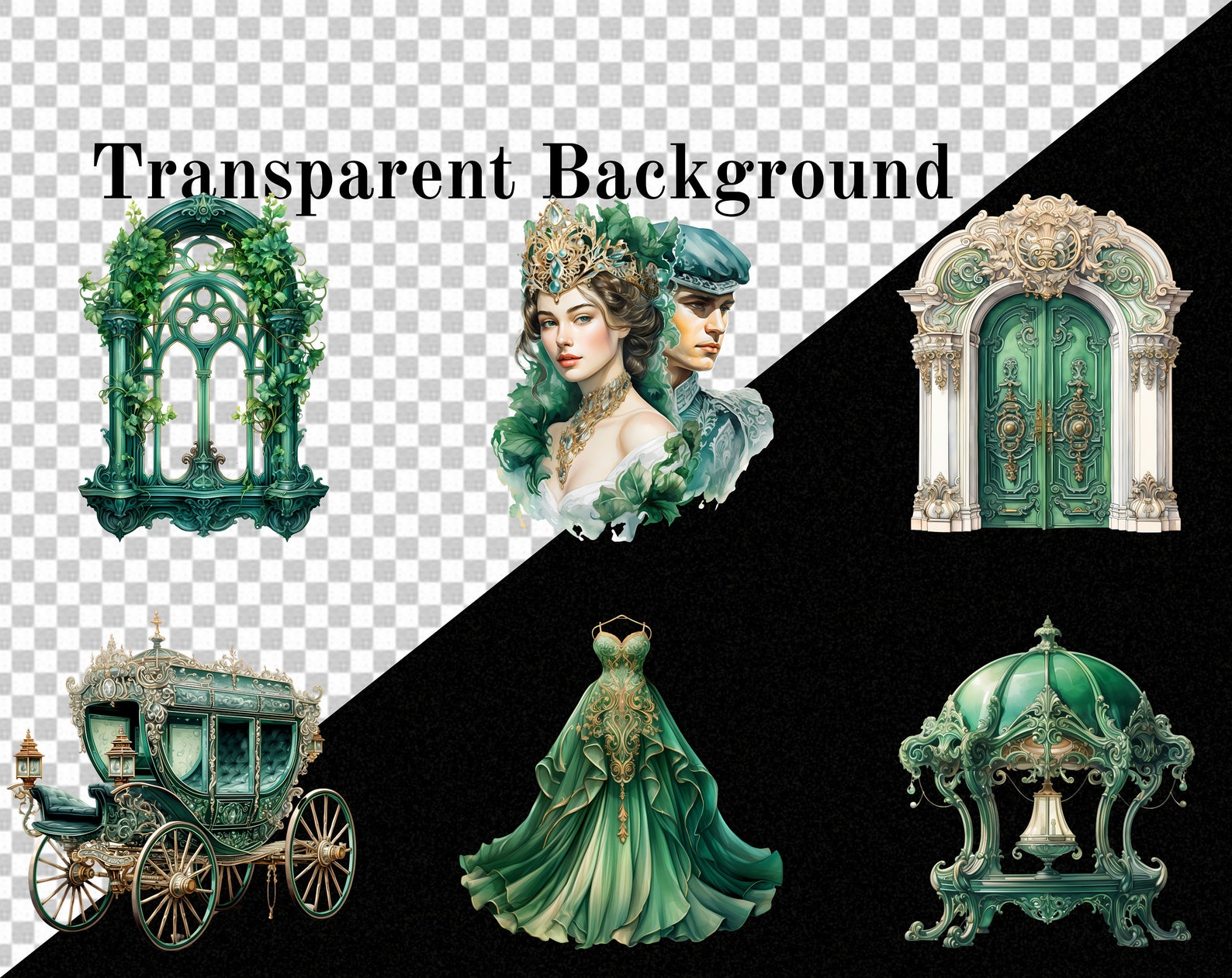 88 PNG Emerald Baroque Rococo Watercolor Clipart: Baroque Green Clipart ...