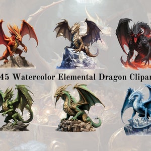 45 PNG Elemental Dragon Watercolor Clipart: Rainbow Color DND Dragon ...