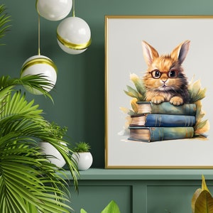 26 PNG Baby Bunny Rabbit Watercolor Booklover Clipart Bundle, Reading ...