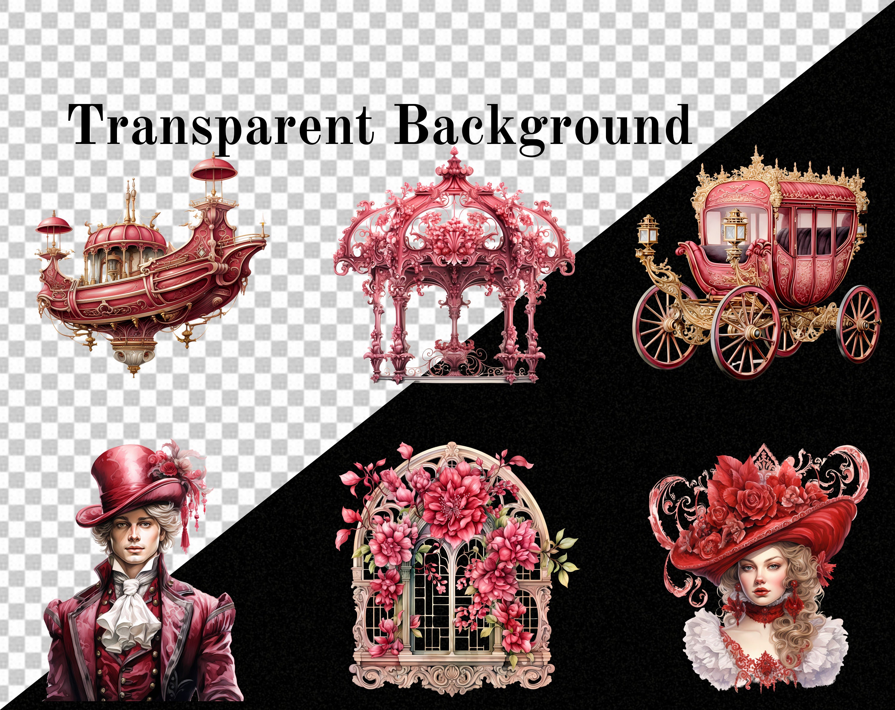103 PNG Crimson Baroque Rococo Watercolor Clipart: Baroque Red Clipart ...