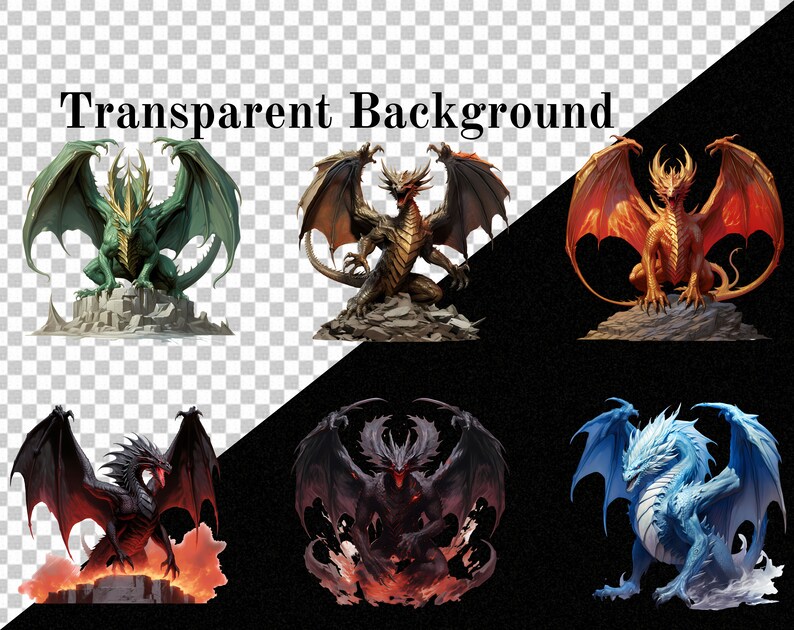 45 PNG Elemental Dragon Watercolor Clipart: Rainbow Color DND Dragon ...