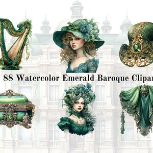 88 PNG Emerald Baroque Rococo Watercolor Clipart: Baroque Green Clipart ...