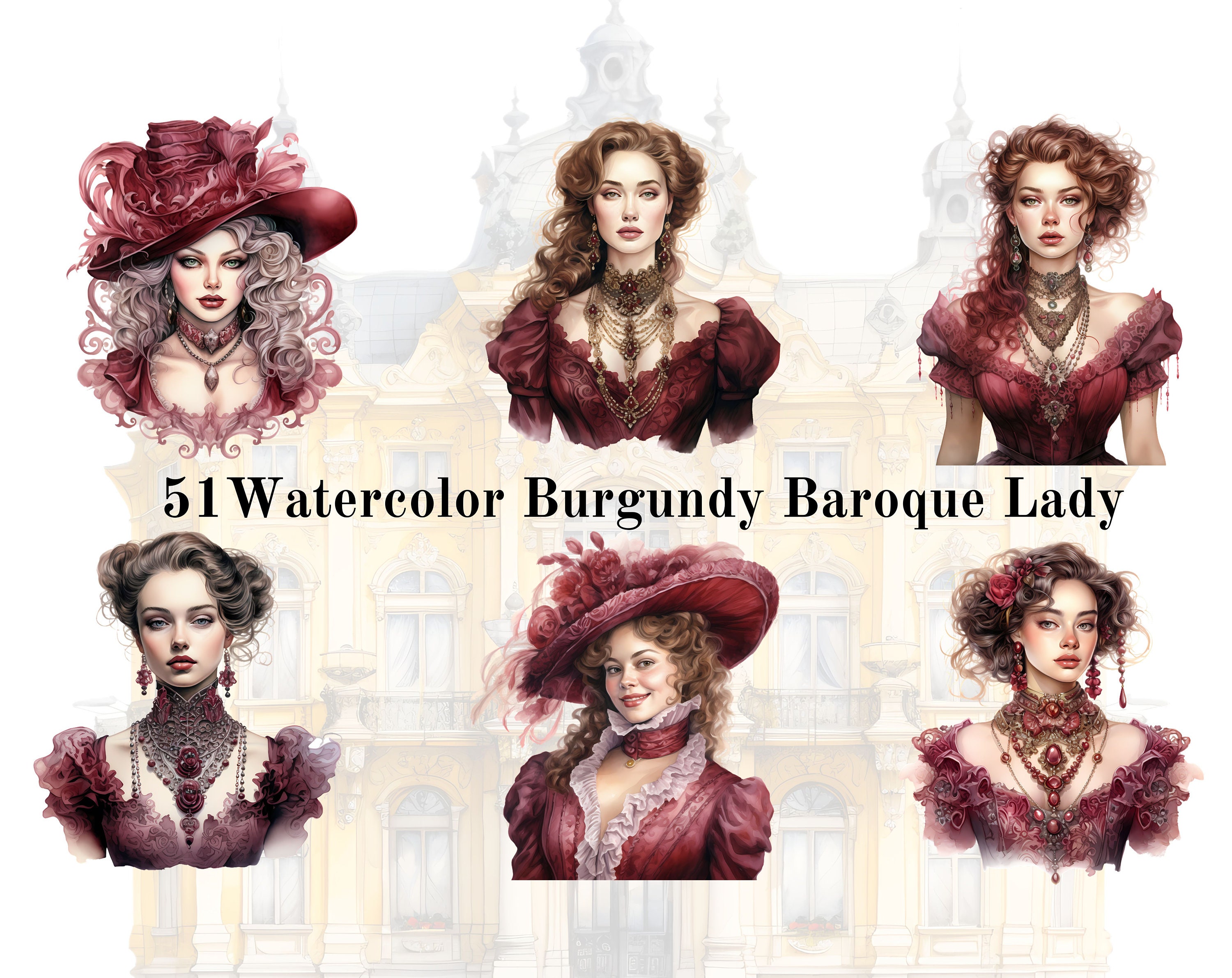 51 PNG Burgundy Baroque Lady Watercolor Clipart: Baroque - Etsy