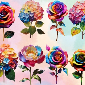 53 Rainbow Color Flower Watercolor Clipart Bundle-watercolor Floral ...