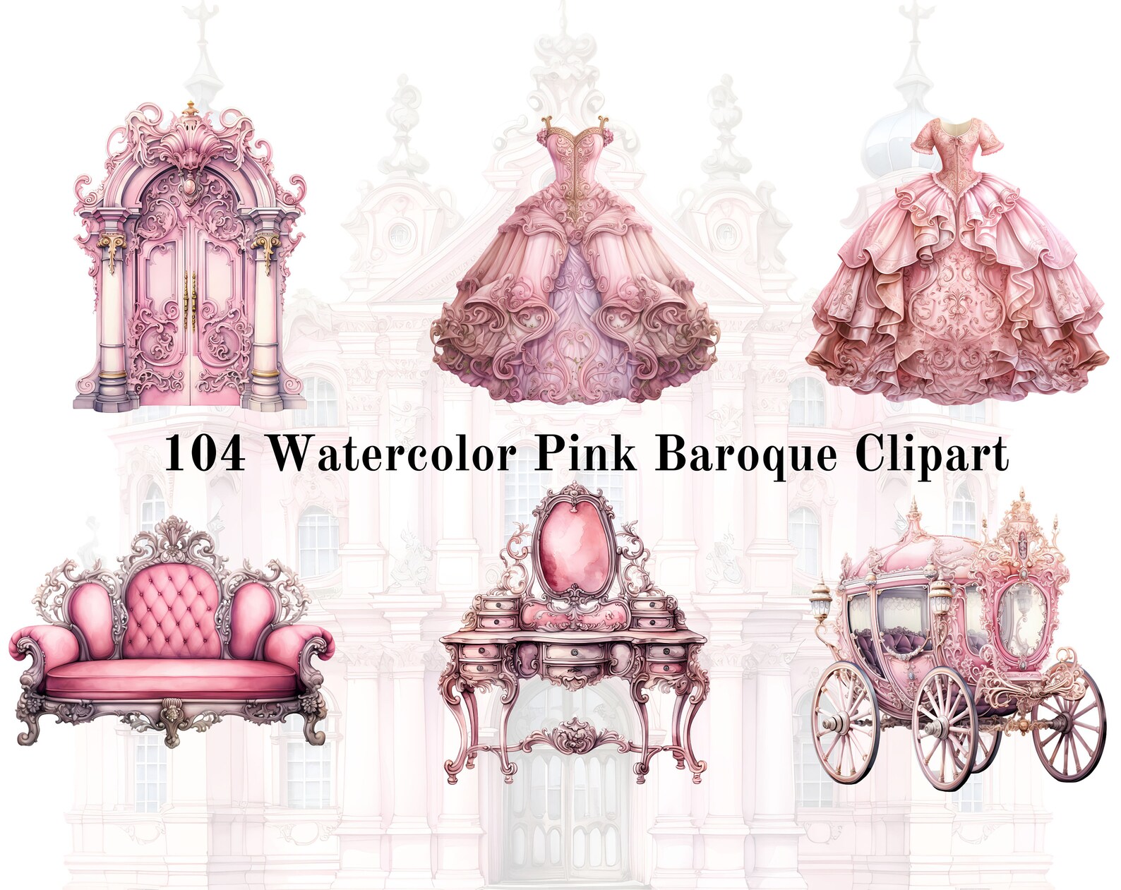 104 PNG Pink Baroque Rococo Watercolor Clipart: Baroque Pink Clipart ...