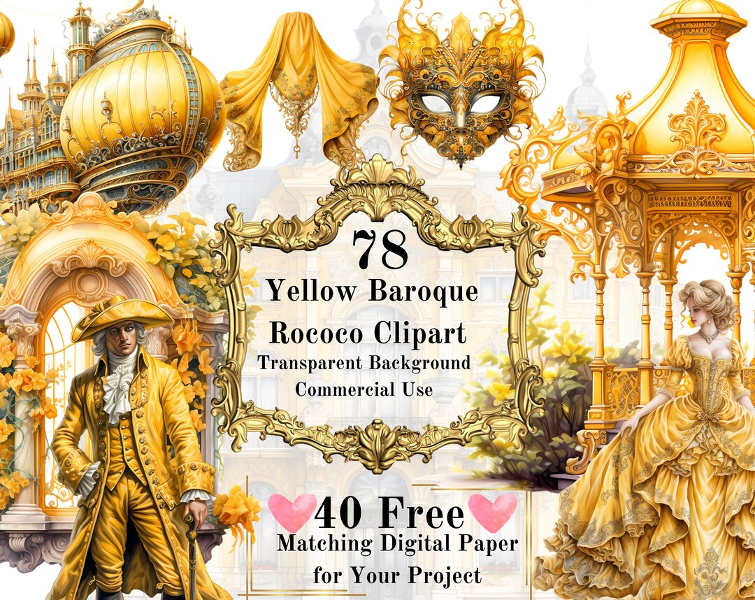 78 PNG Yellow Baroque Rococo Watercolor Clipart: Baroque Vintage ...