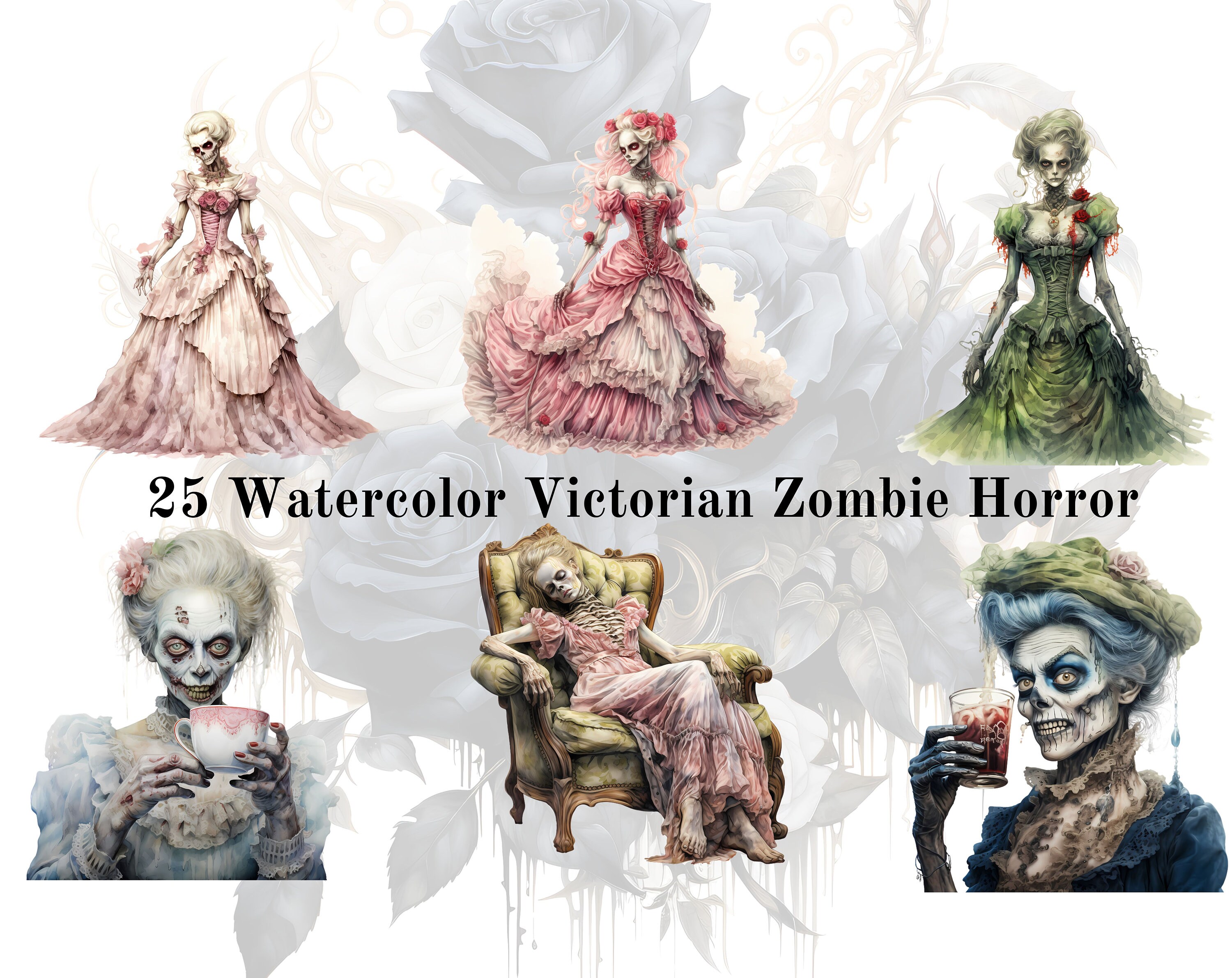 25 PNG Victorian Zombie Watercolor Clipart: Victorian Zombie - Etsy