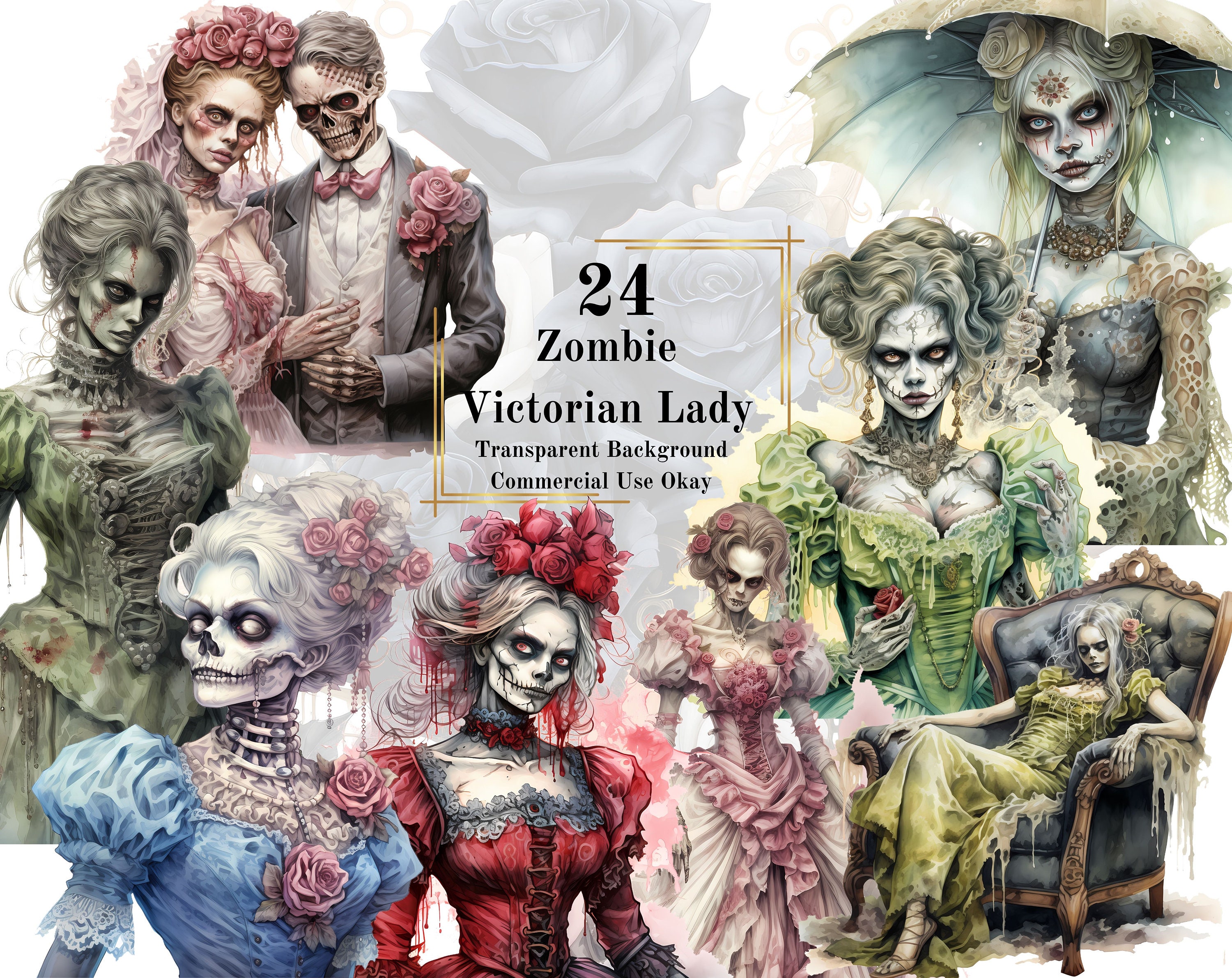 24 PNG Zombie Victorian Lady Watercolor Clipart: Victorian Gothic Lady ...