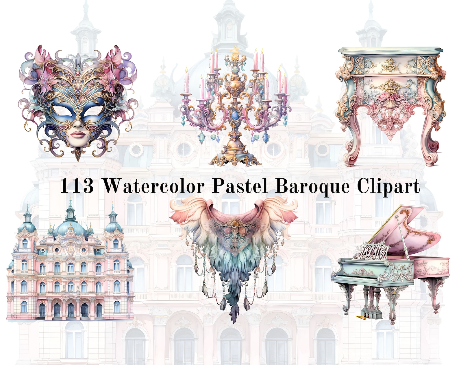 113 PNG Pastel Baroque Rococo Watercolor Clipart: Baroque Rainbow ...