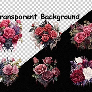 24 PNG Watercolor Gothic Flower Bouquet Clipart, Magic Gothic Floral ...