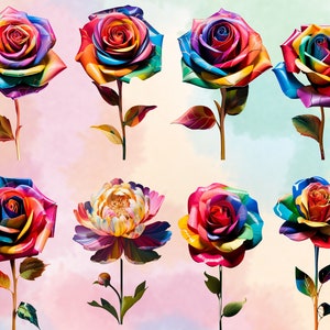 53 Rainbow Color Flower Watercolor Clipart Bundle-watercolor Floral ...