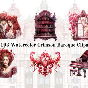 103 PNG Crimson Baroque Rococo Watercolor Clipart: Baroque Red Clipart ...