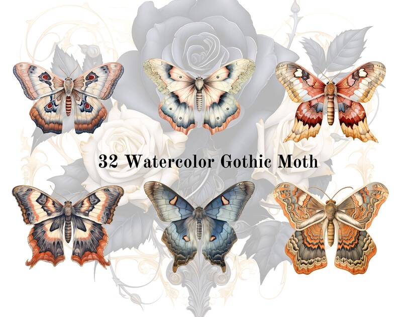 32 Gothic Moth Watercolor Clipart Bundle-watercolor Moth Dark PNG ...