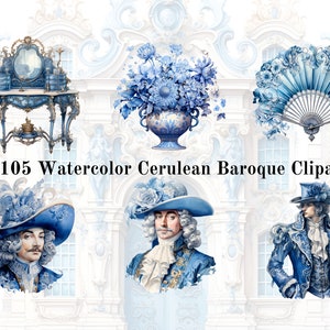 105 PNG Blue Baroque Rococo Watercolor Clipart: Baroque Cerulean ...