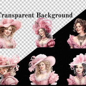 33 PNG Pink Baroque Lady Watercolor Clipart: Baroque Rococo Vintage ...