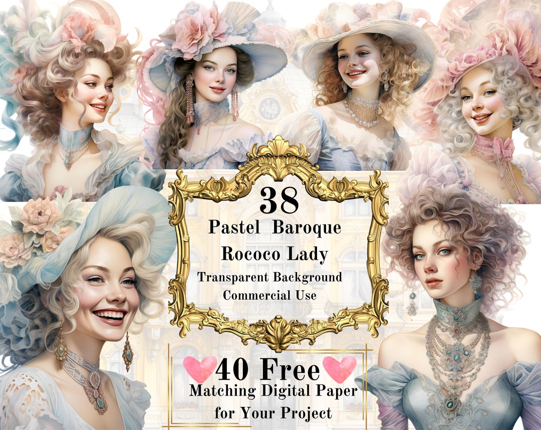 31 PNG Ivory Baroque Lady Watercolor Clipart: Baroque Rococo Vintage ...