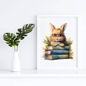 26 PNG Baby Bunny Rabbit Watercolor Booklover Clipart Bundle, Reading ...