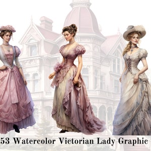 53 PNG Full Body Victorian Lady Watercolor Clipart: Victorian Vintage ...