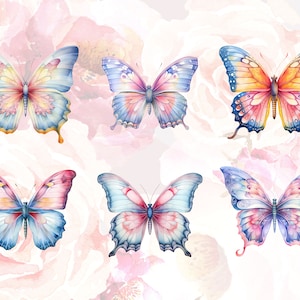16 Pastel Butterfly Watercolor Clipart Bundle-watercolor Butterfly Pink ...