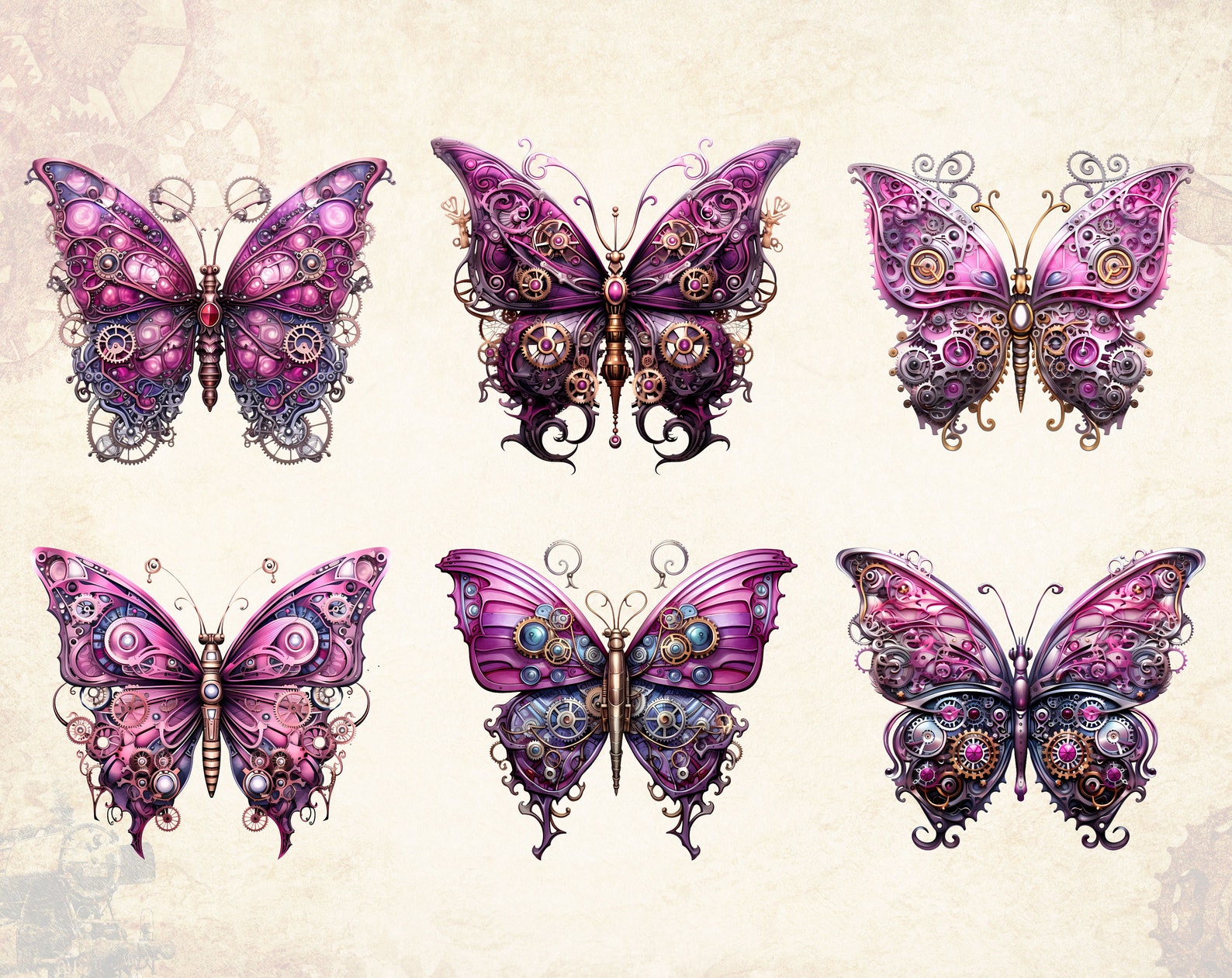 32 Violet Steampunk Butterfly Watercolor Clipart Bundle-watercolor ...