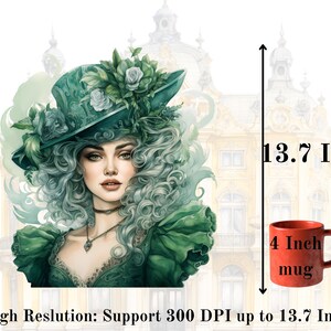 29 PNG Emerald Baroque Lady Watercolor Clipart: Baroque Rococo Green ...