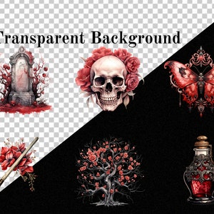 74 PNG Red Halloween Watercolor Clipart Bundle: Junk Journal Cute ...