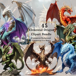 45 PNG Elemental Dragon Watercolor Clipart: Rainbow Color DND Dragon ...