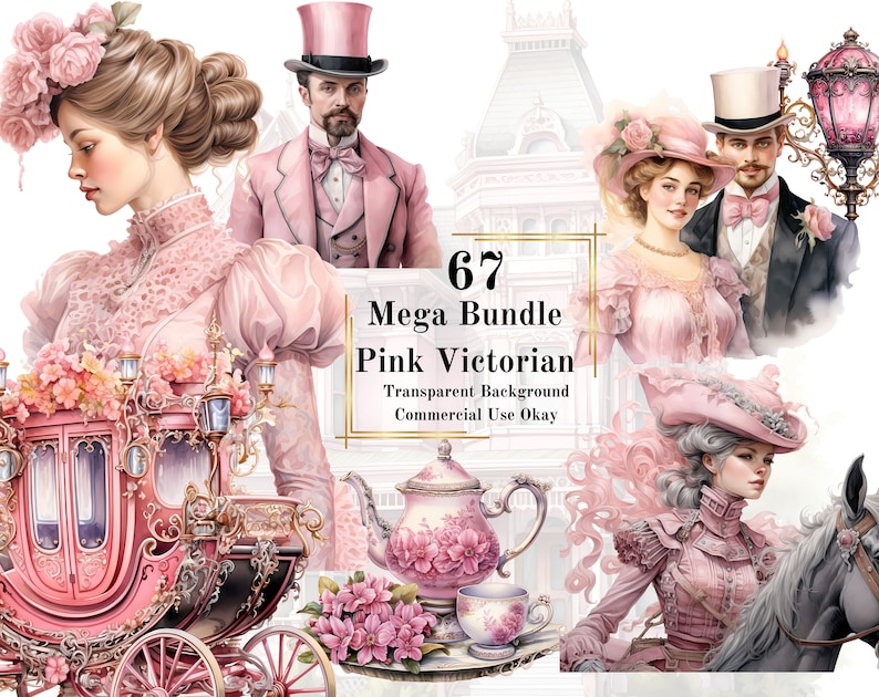 Pink Victorian Watercolor Clipart Bundle 67 PNG Transparent - Etsy