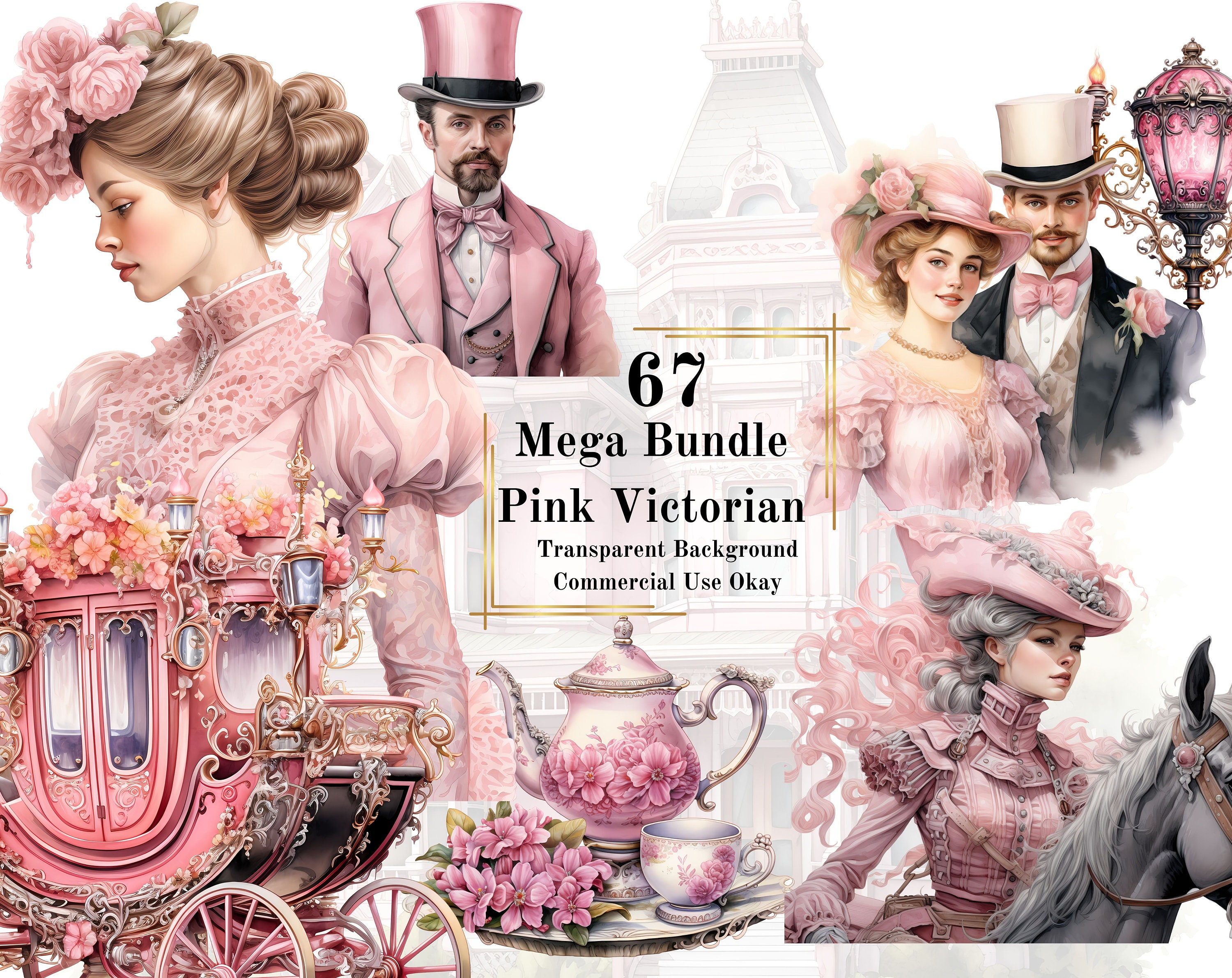 Pink Victorian Watercolor Clipart Bundle 67 PNG Transparent - Etsy