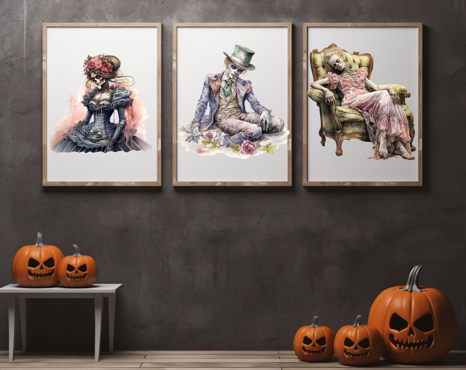 25 PNG Victorian Zombie Watercolor Clipart: Victorian Zombie Horror ...
