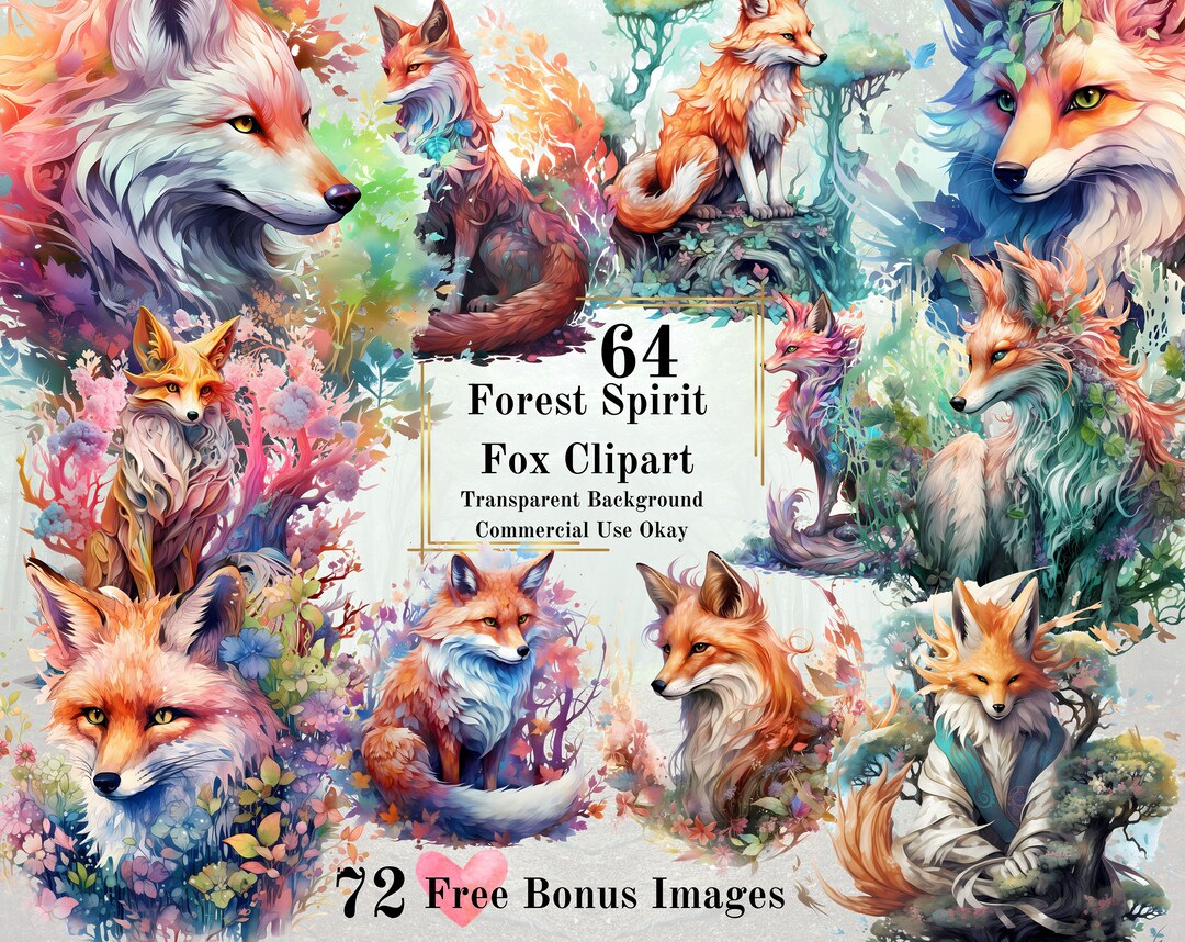 64 Forest Spirit Fox Watercolor Clipart Bundle-watercolor Fairytale ...