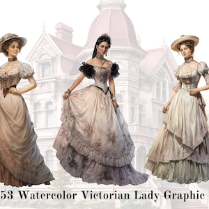 53 PNG Full Body Victorian Lady Watercolor Clipart: Victorian Vintage ...