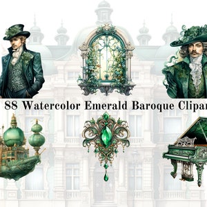 88 PNG Emerald Baroque Rococo Watercolor Clipart: Baroque Green Clipart ...
