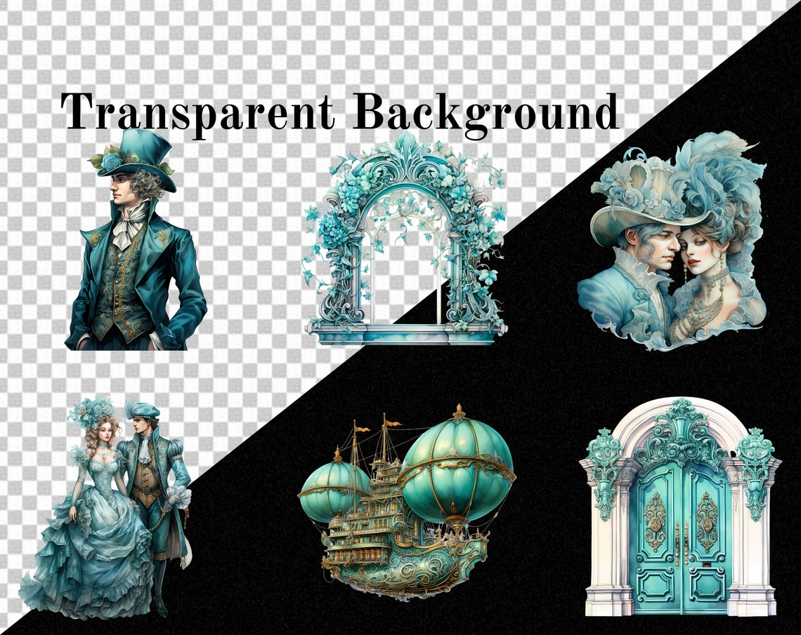 102 PNG Turquoise Baroque Rococo Watercolor Clipart: Baroque Blue ...
