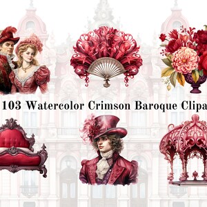 103 PNG Crimson Baroque Rococo Watercolor Clipart: Baroque Red Clipart ...
